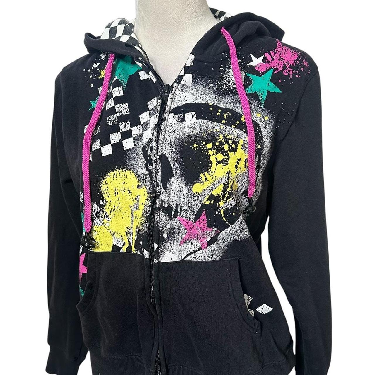 Y2k scene emo zip up hoodie - size large -... | Depop