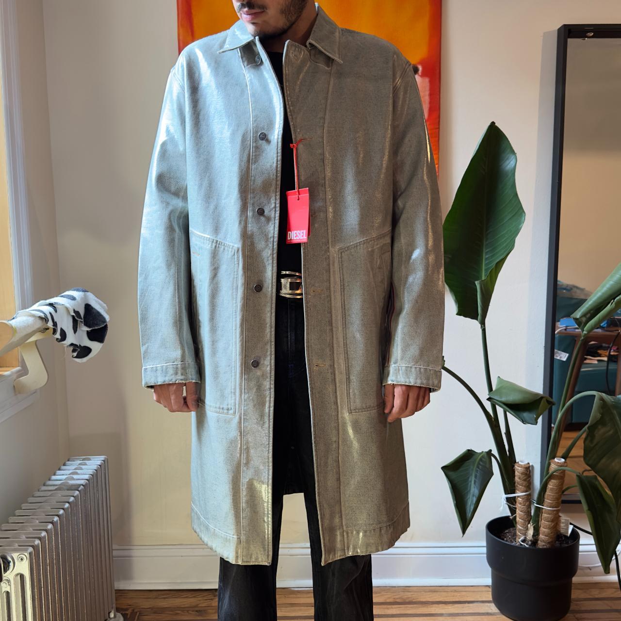 Diesel men's coated-denim car coat. Made in Italy.... - Depop