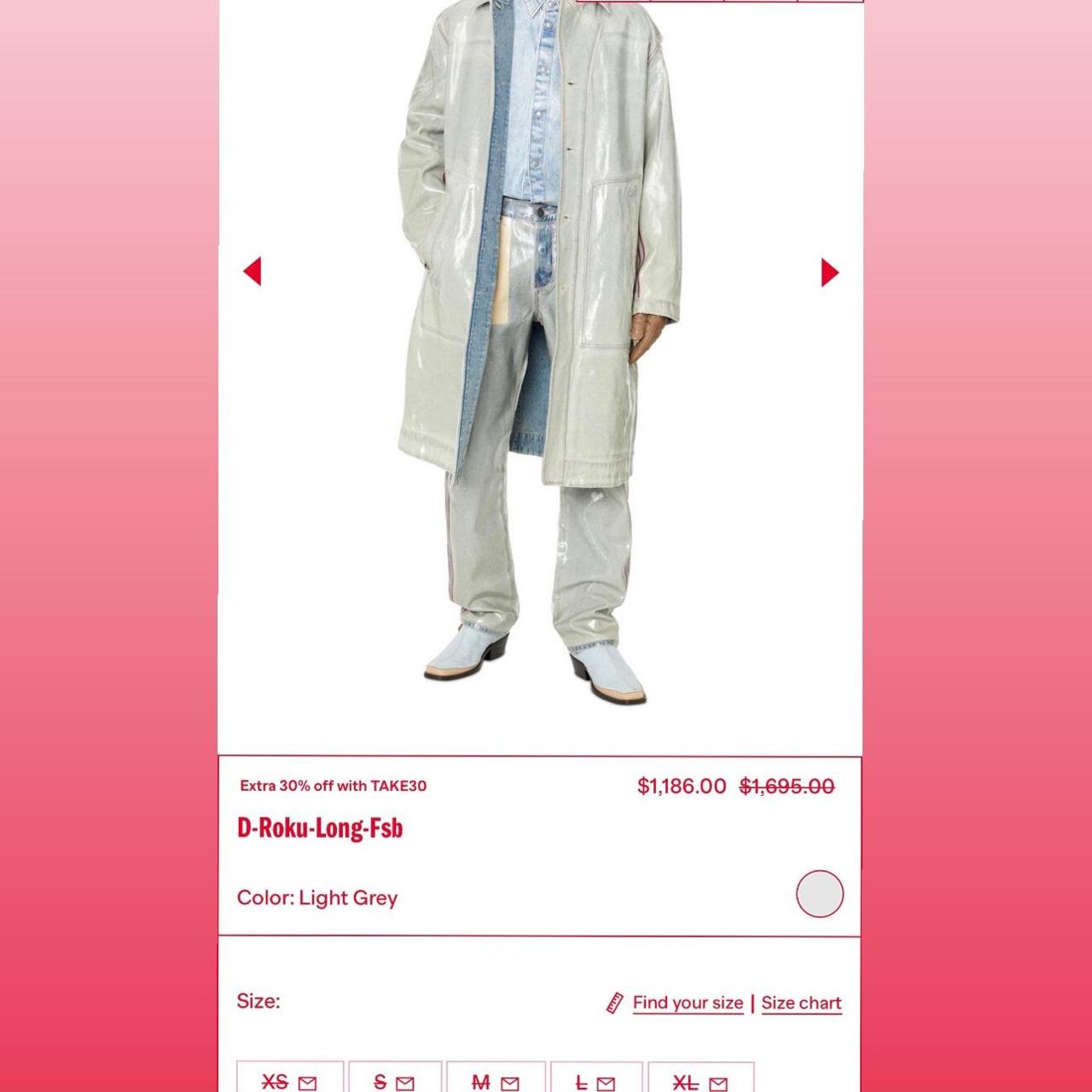 Diesel men's coated-denim car coat. Made in Italy.... - Depop