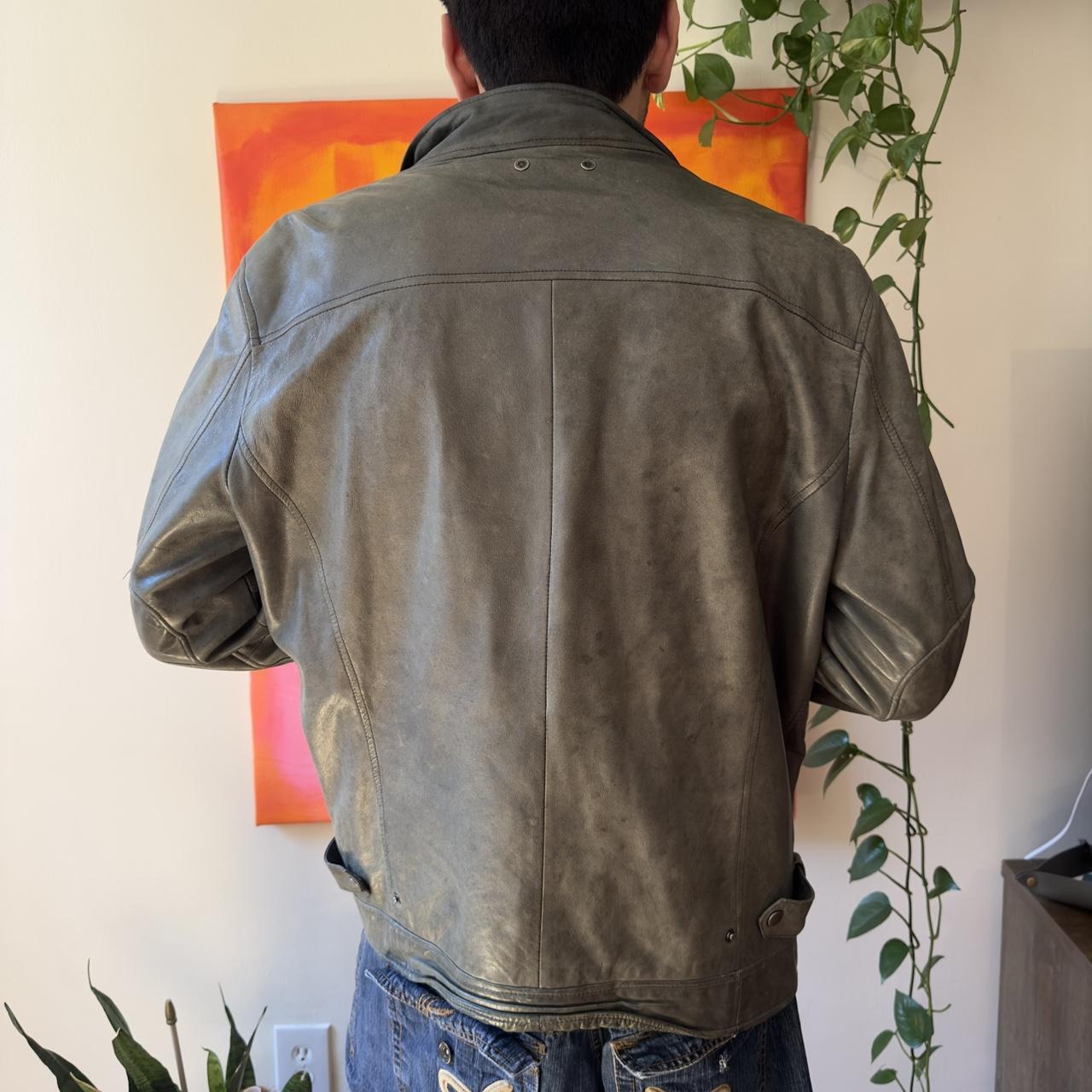 Green Army Leather 7 diamonds biker jacket. Tag... - Depop