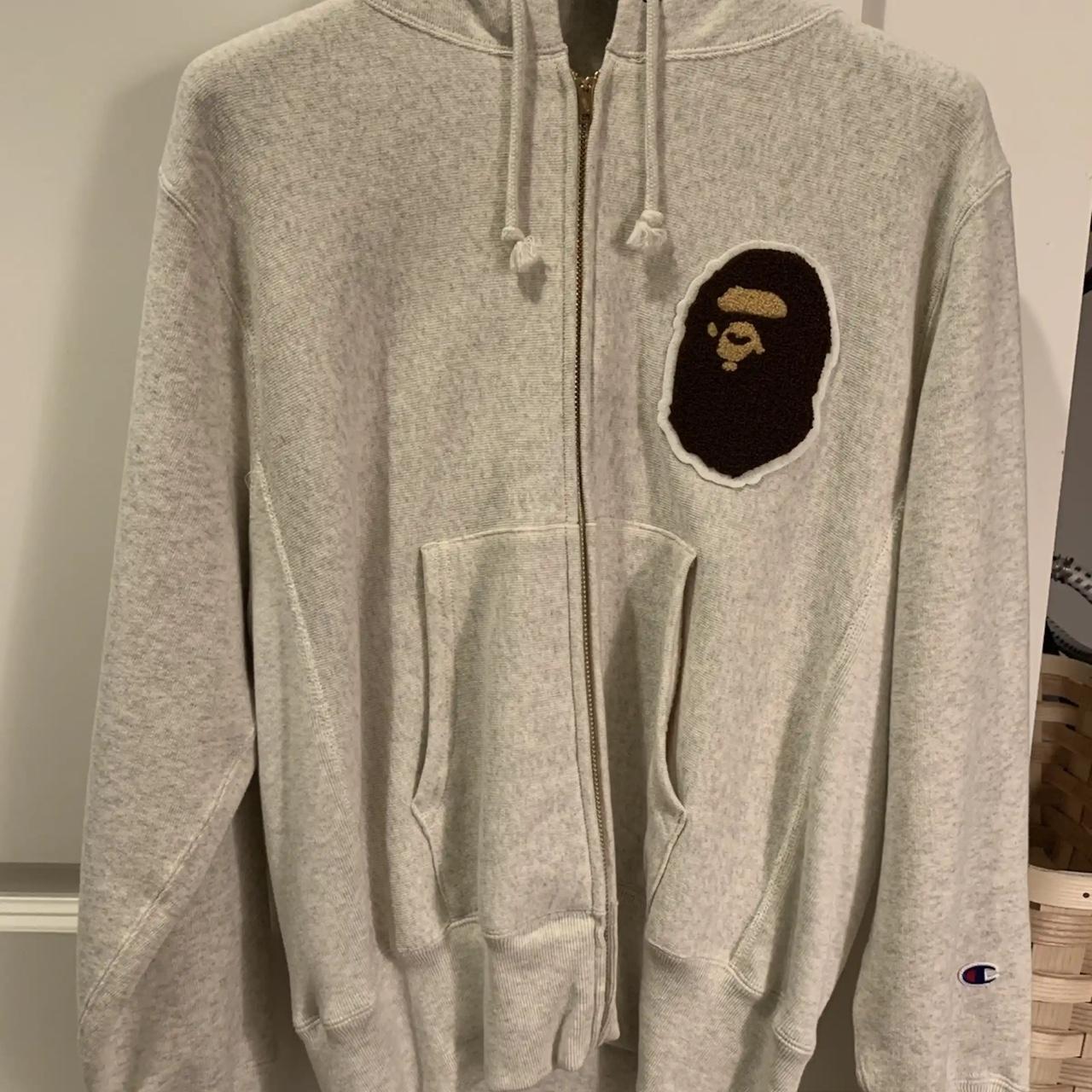 Medium Size BAPE x Champions Full Gray Zip Up Hoodie - Depop