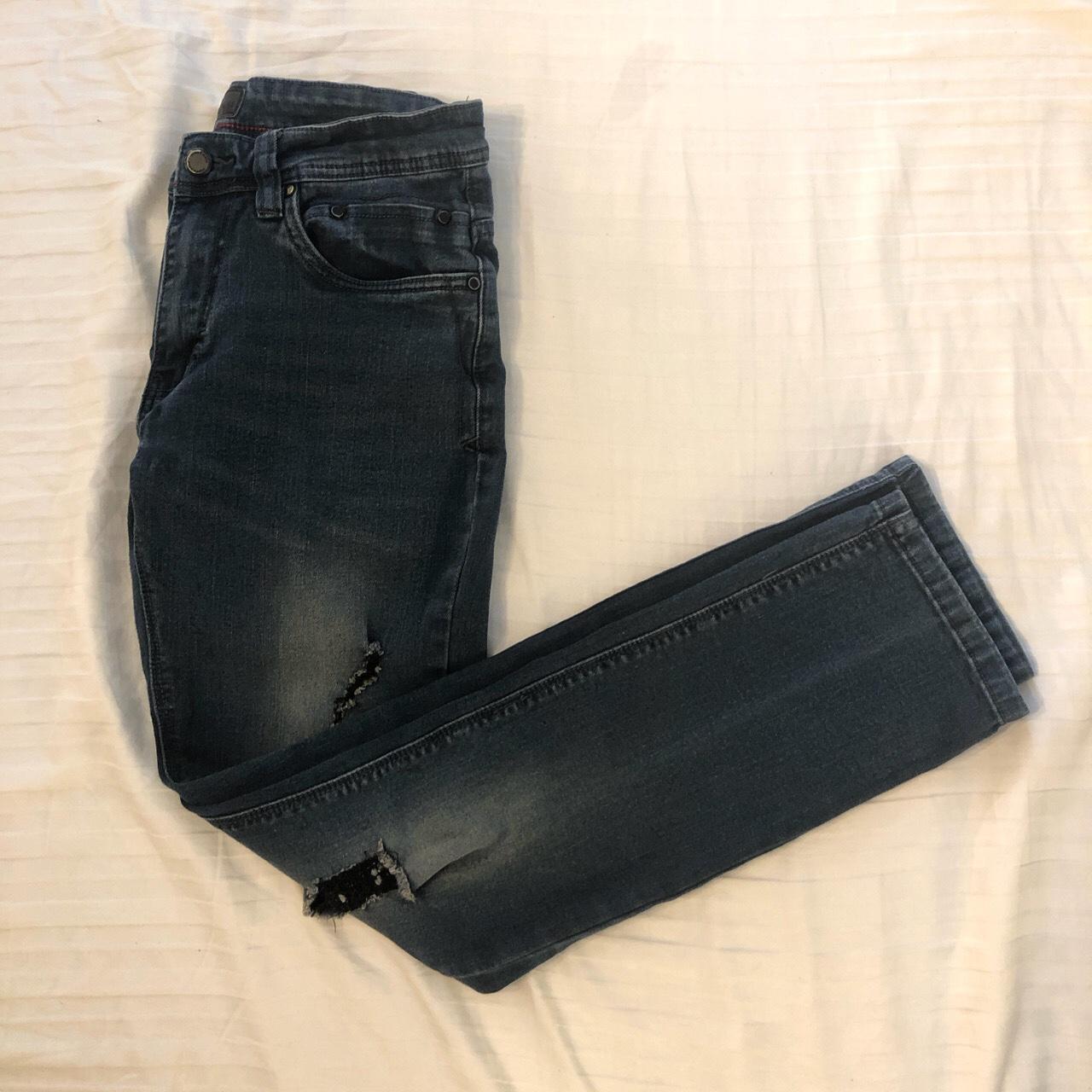 men’s blue jeans with rips stylish fade 28 x... - Depop
