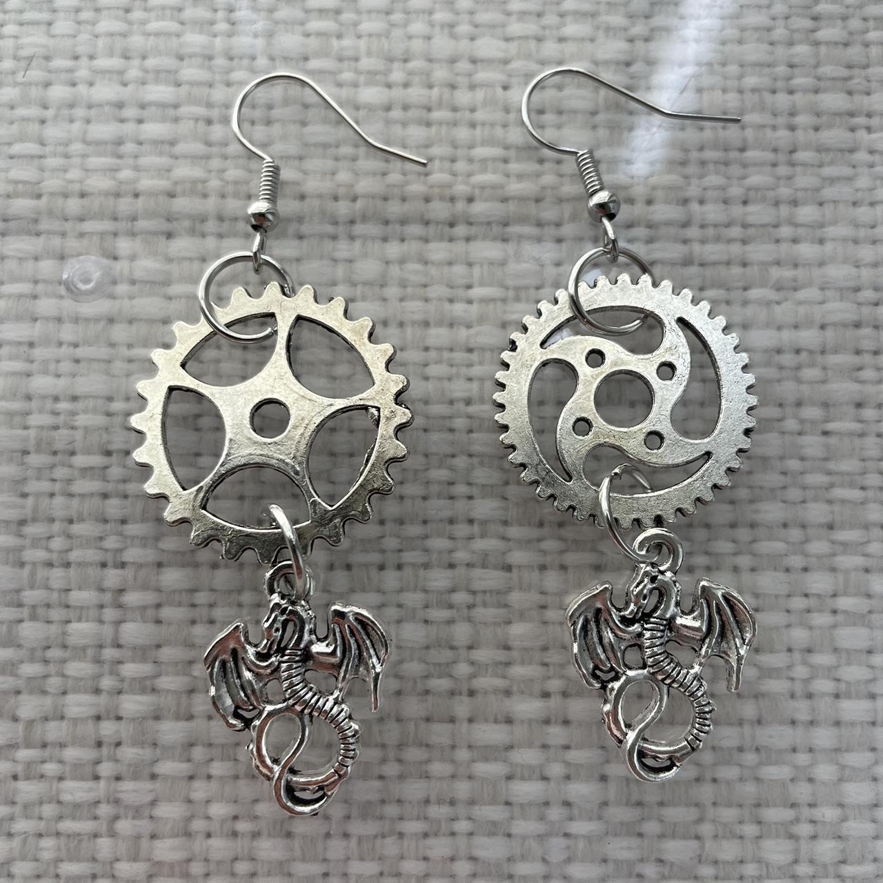 gear dragon earrings handmade cool alternative... - Depop