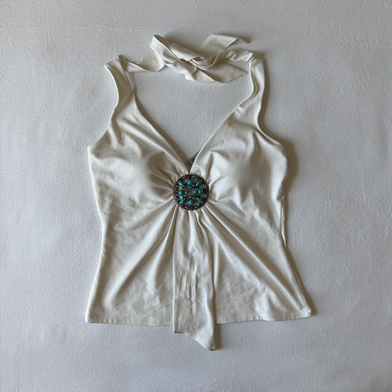 Women's Large #Vintage Caché White Halter Top w/... - Depop