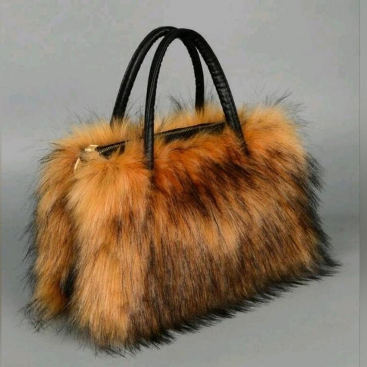NWT Brown Runway Fluffy Faux Fur Chinchilla Bag For... - Depop