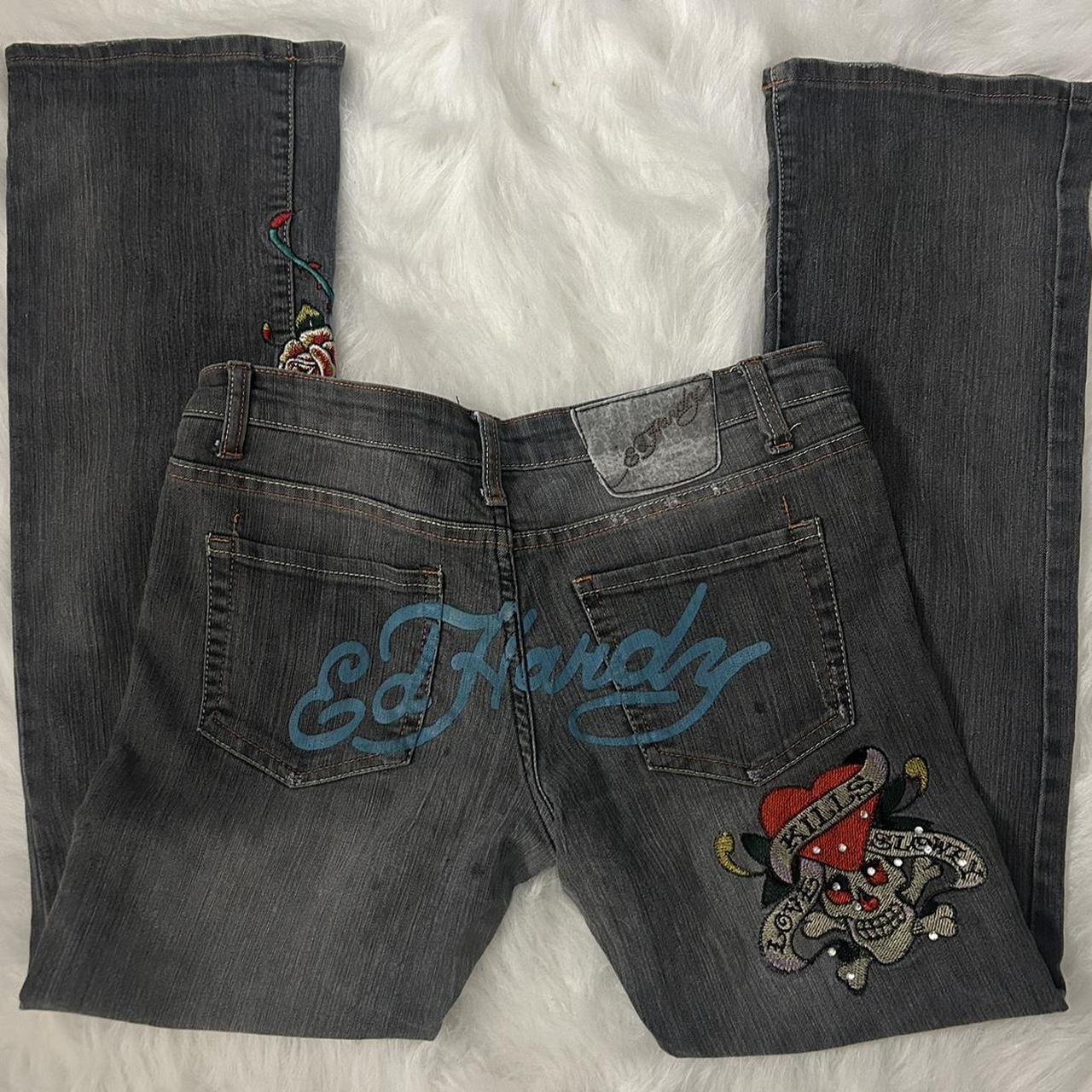 low rise ed hardy jeans with a little flare size 29... - Depop