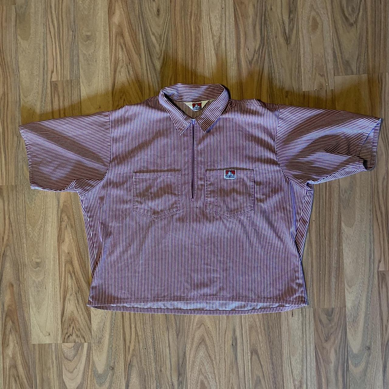 XXL Ben Davis Red & White Striped Polo Work Shirt.... - Depop