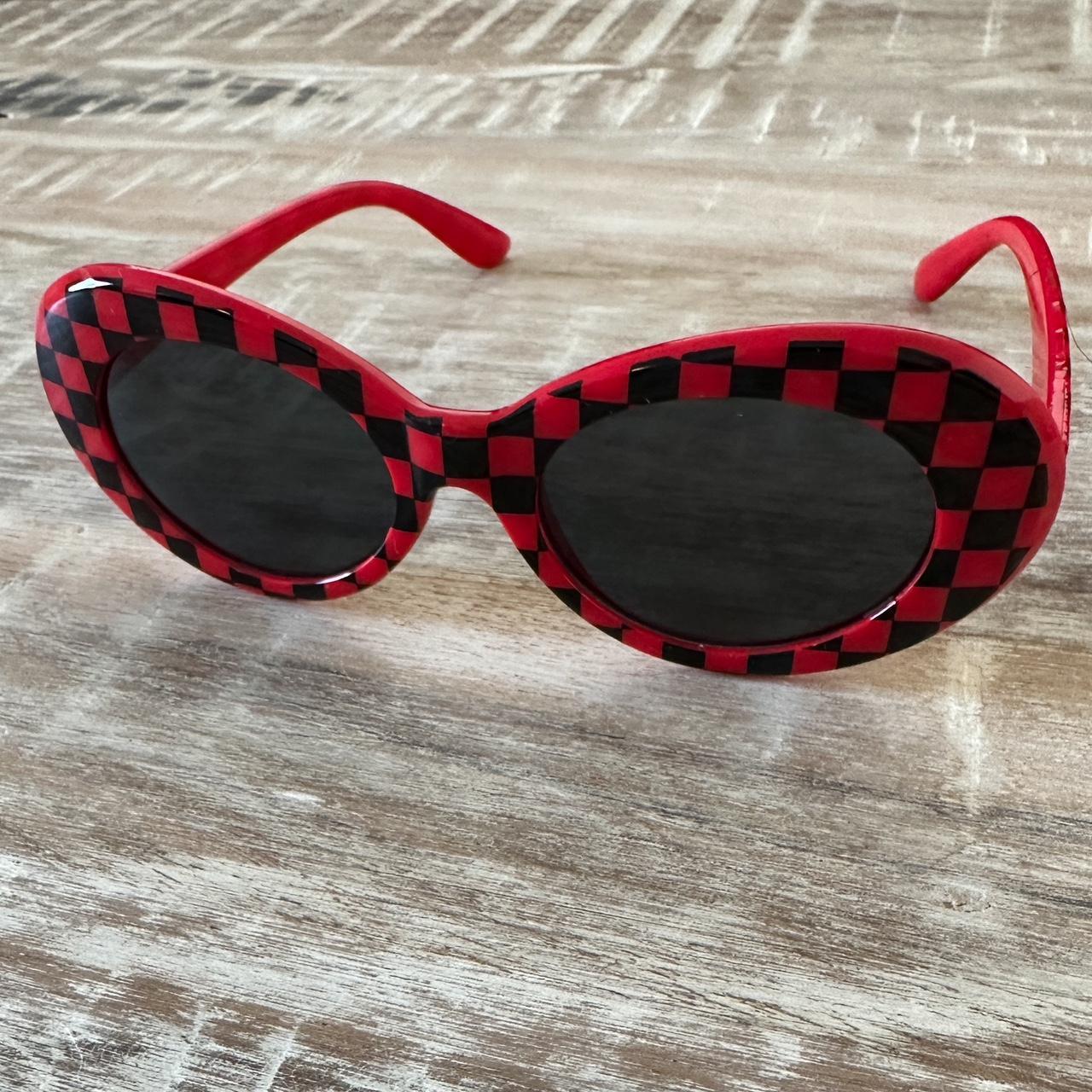 Y2K / 90s Style Sunglasses Checkered Red Cute pair... - Depop