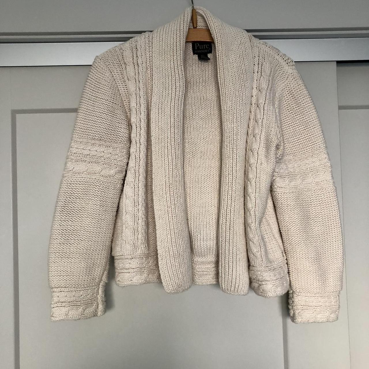 Pure handknit 100% cotton chunky knit cream-colored... - Depop