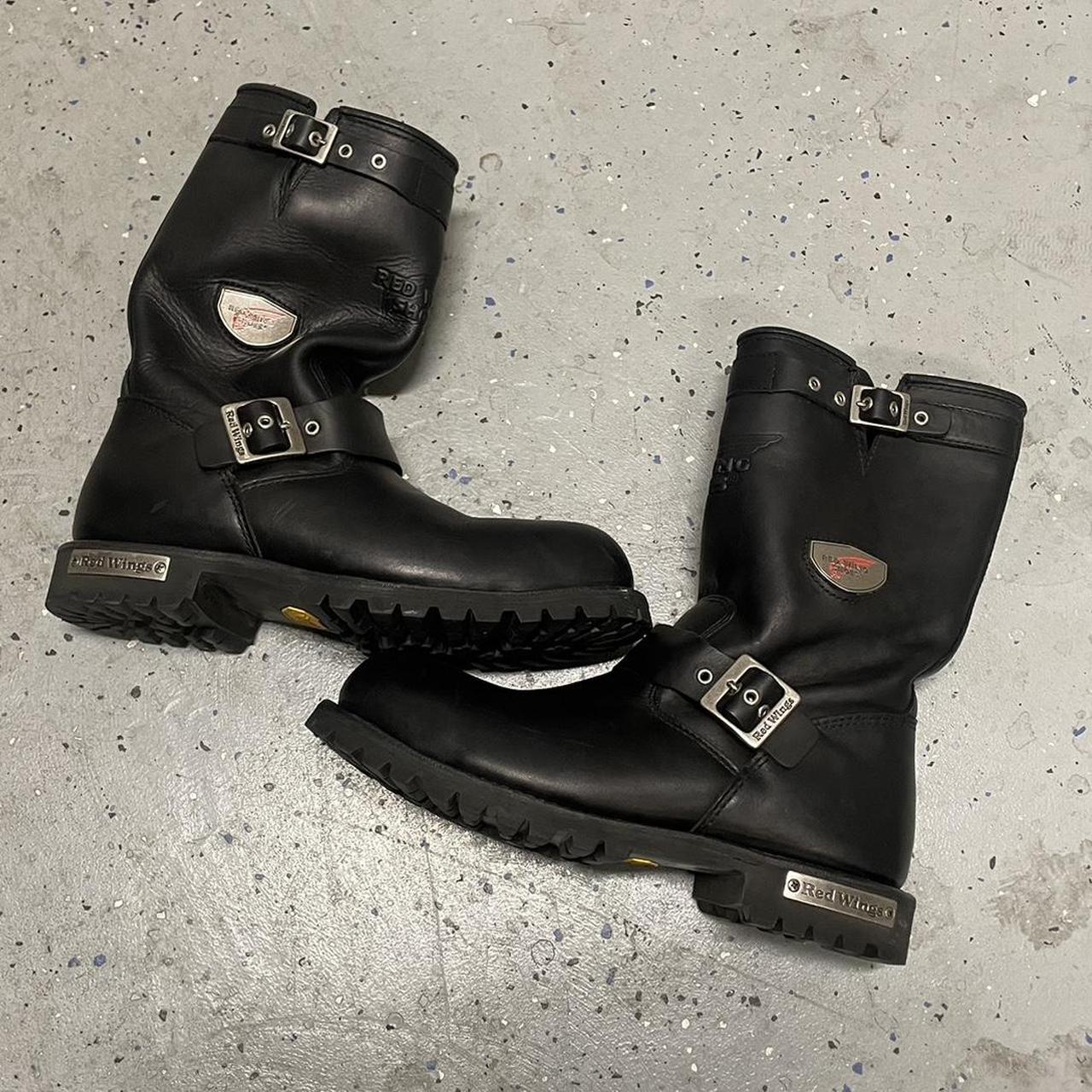 Men's Red Wing 988 Black Leather Biker Steel Toe... - Depop