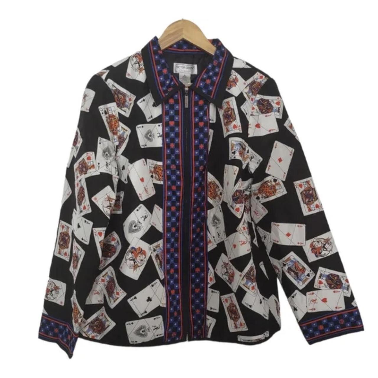 Victor Costa Card Jacket Silk Size 1X Pit to Pit... - Depop