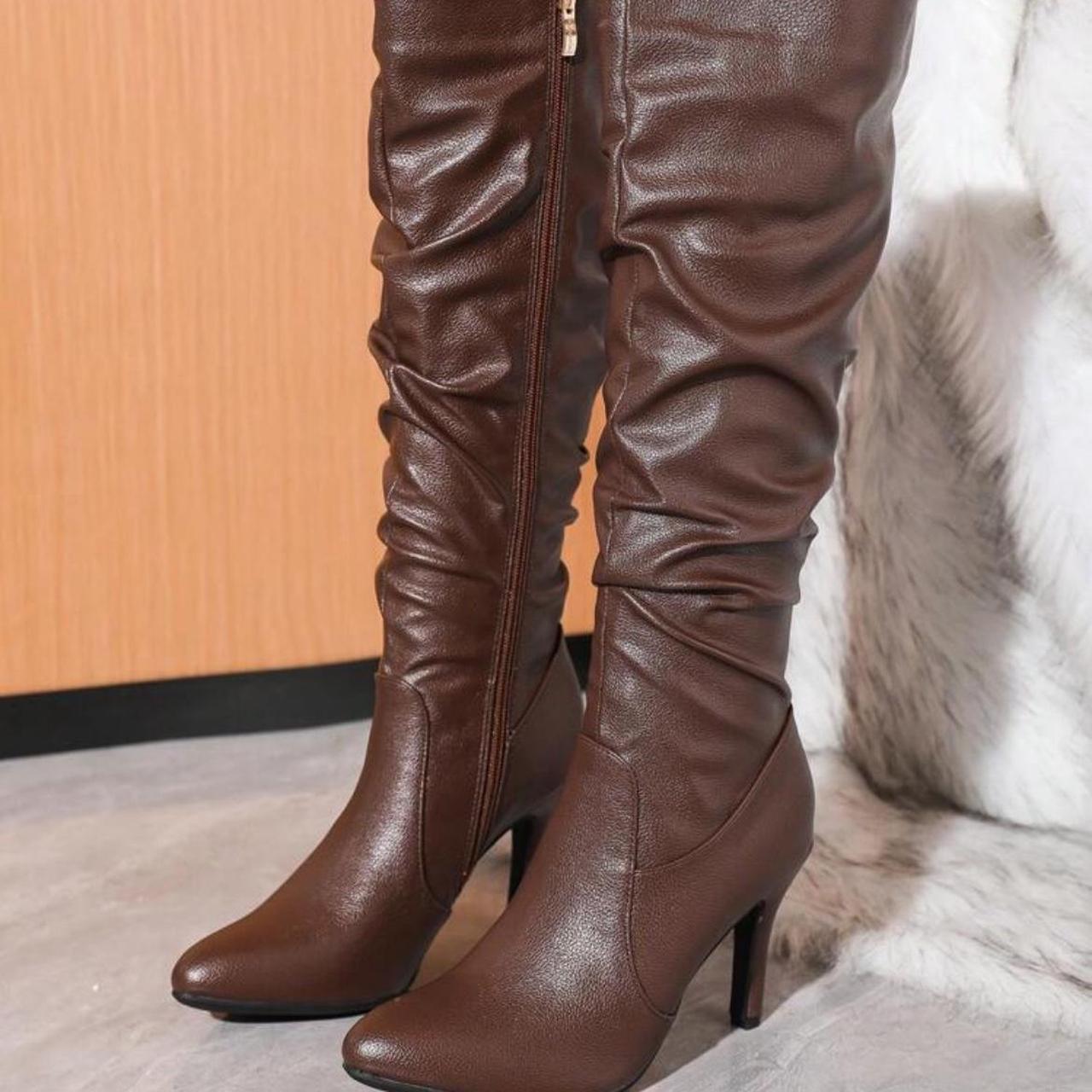 Shien knee high brown heel boots Size: 5.5 women... | Depop
