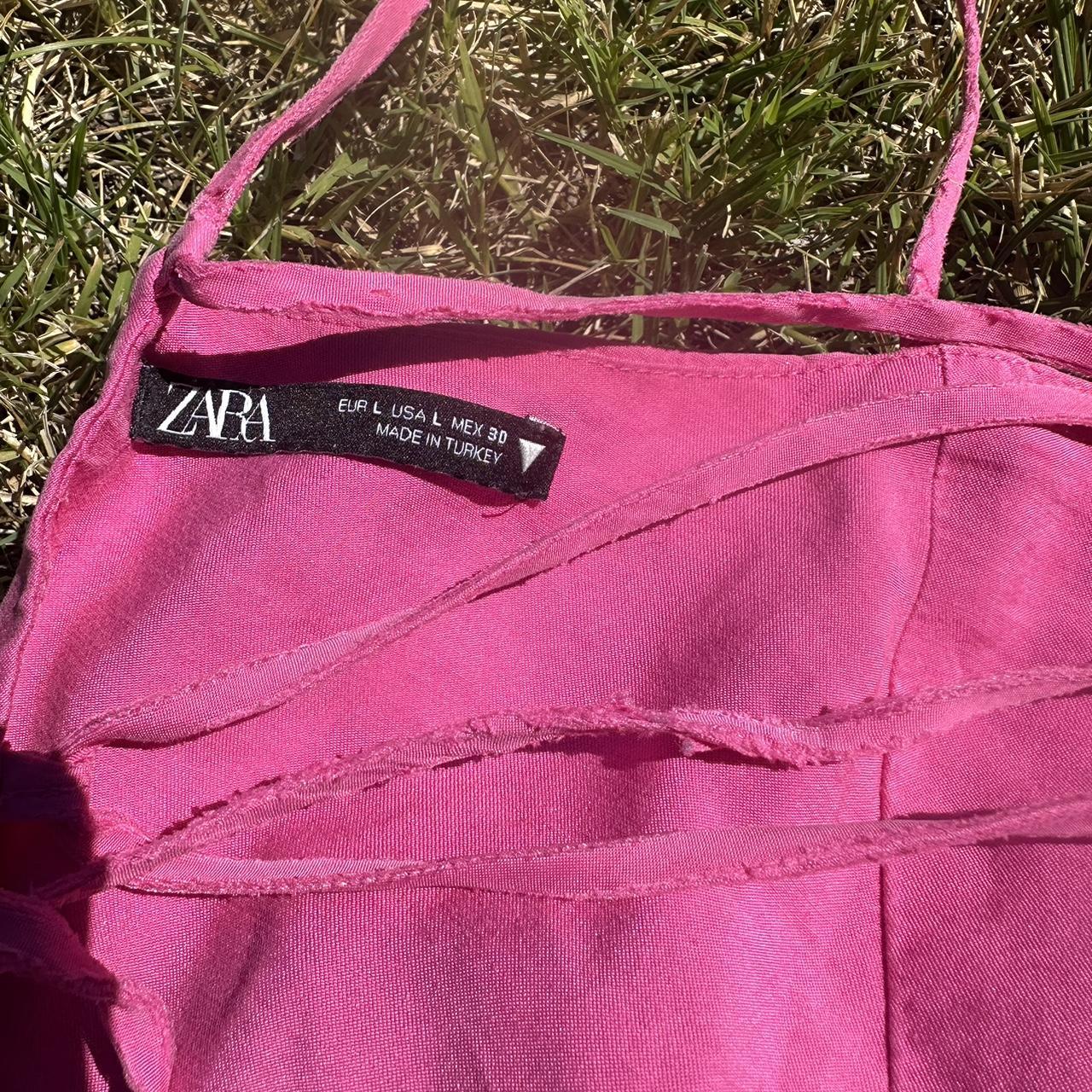 Zara hot pink Barbie pink tie back top Pretty worn,... - Depop