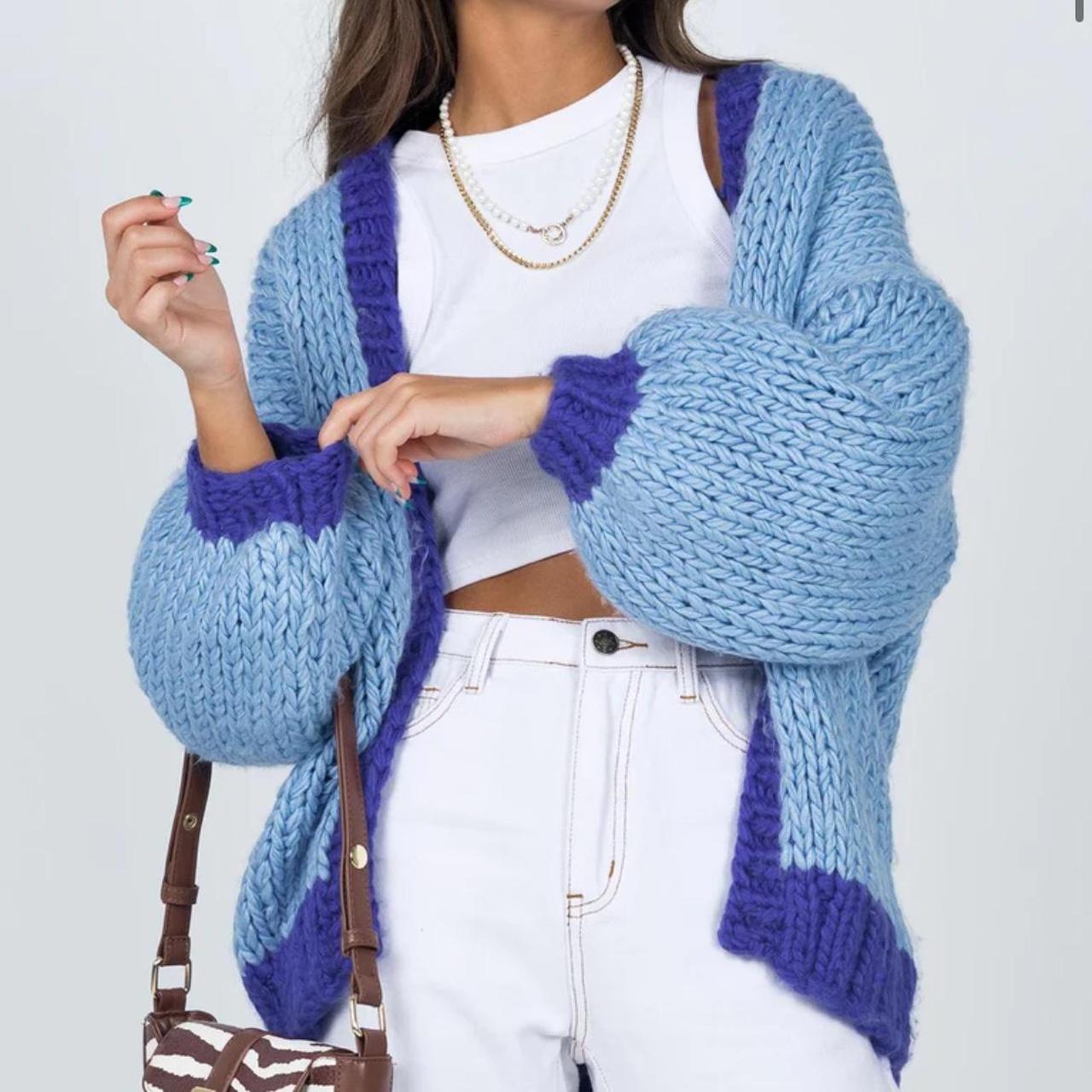 Princess Polly Blue Chunky Knit Cardigan Size:... - Depop