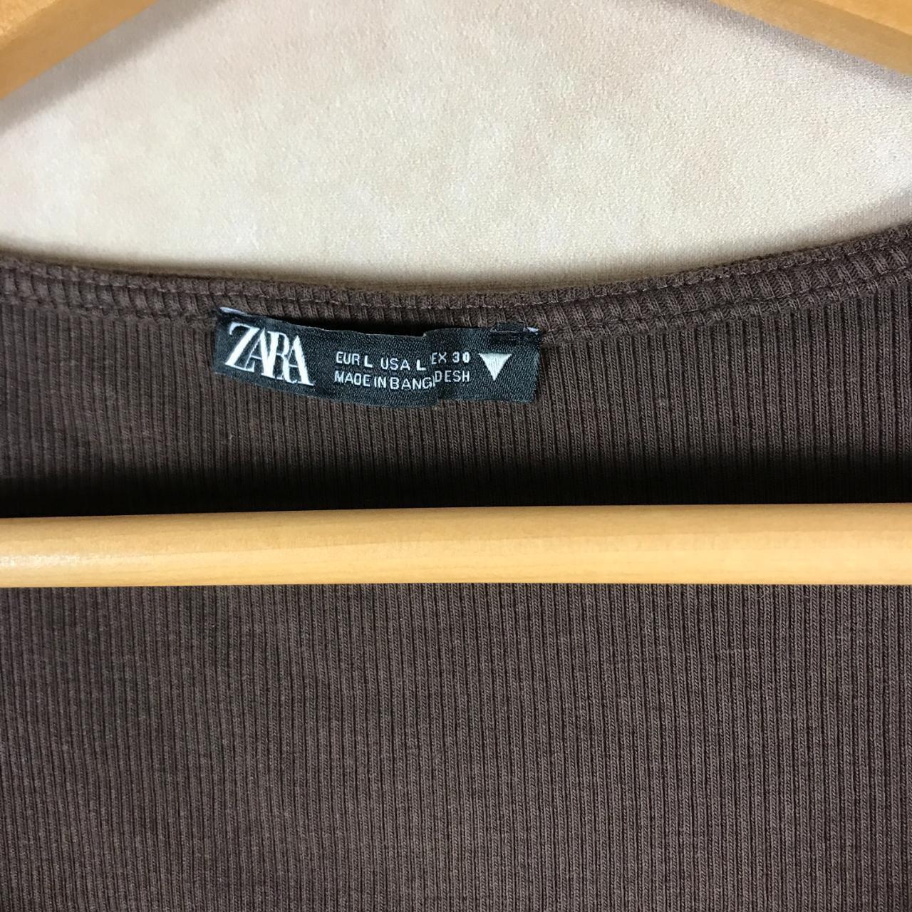 ZARA Long Sleeve Brown Ruched Up Crop Top Soft... - Depop