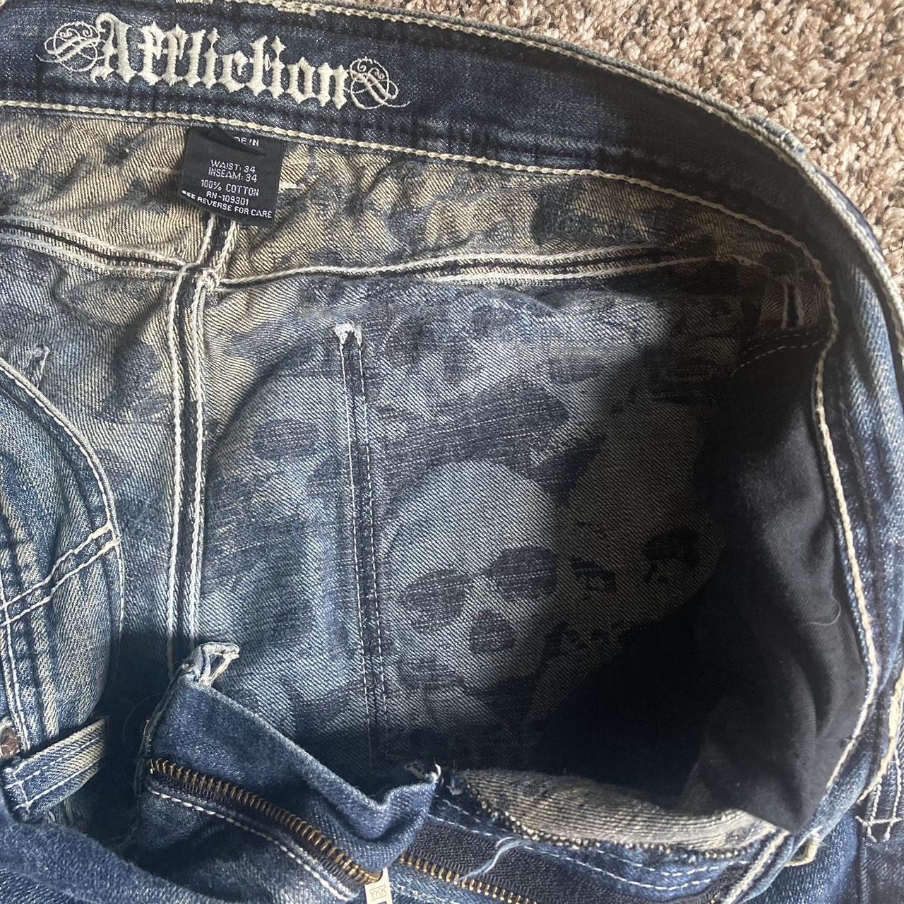 Rare asf affliction jeans skull pattern Y2K... - Depop