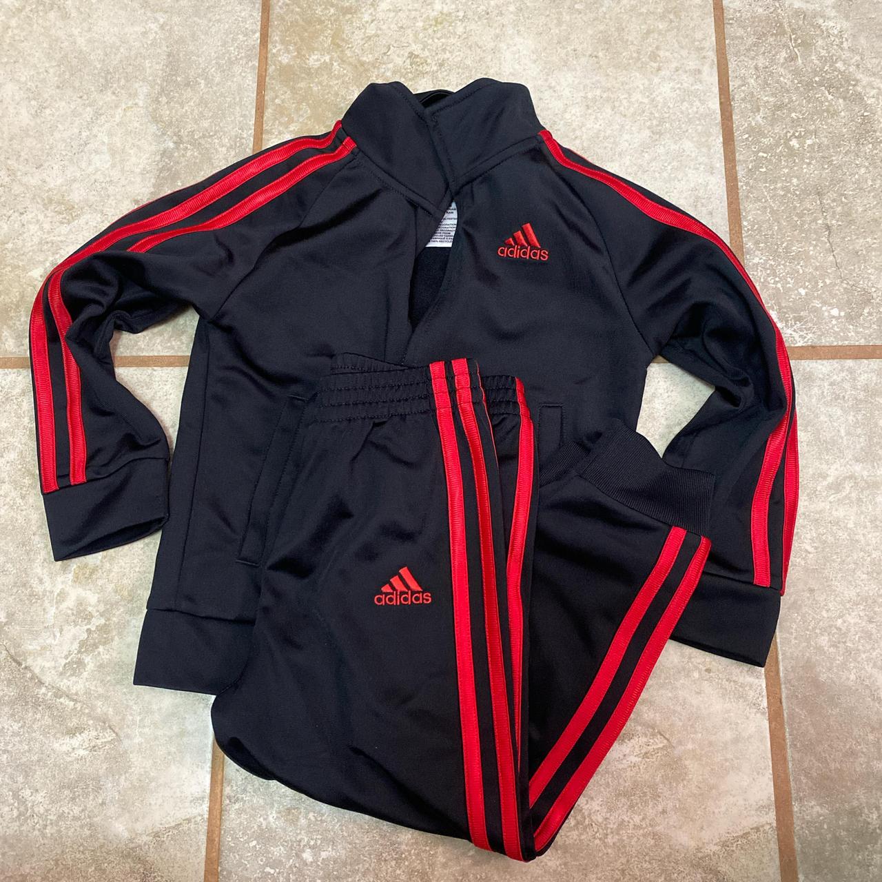 Black and red Adidas tracksuit set #kidswear | Depop
