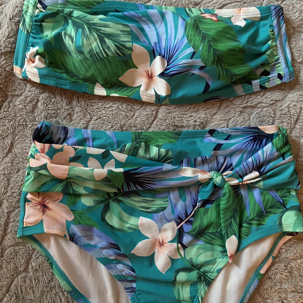 Teal floral woman’s high waisted bottoms two piece... - Depop