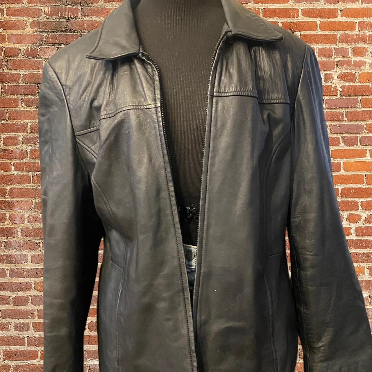 Y2k Leather Jacket Downtown Girl Zip Up Blazer Model... - Depop