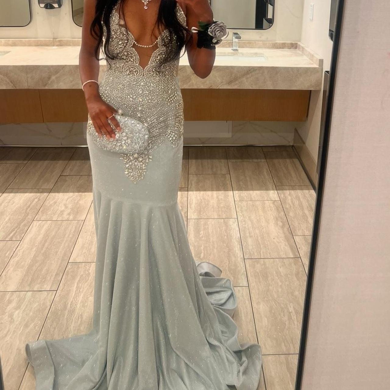 silver prom dress worn only once size 2 price... | Depop