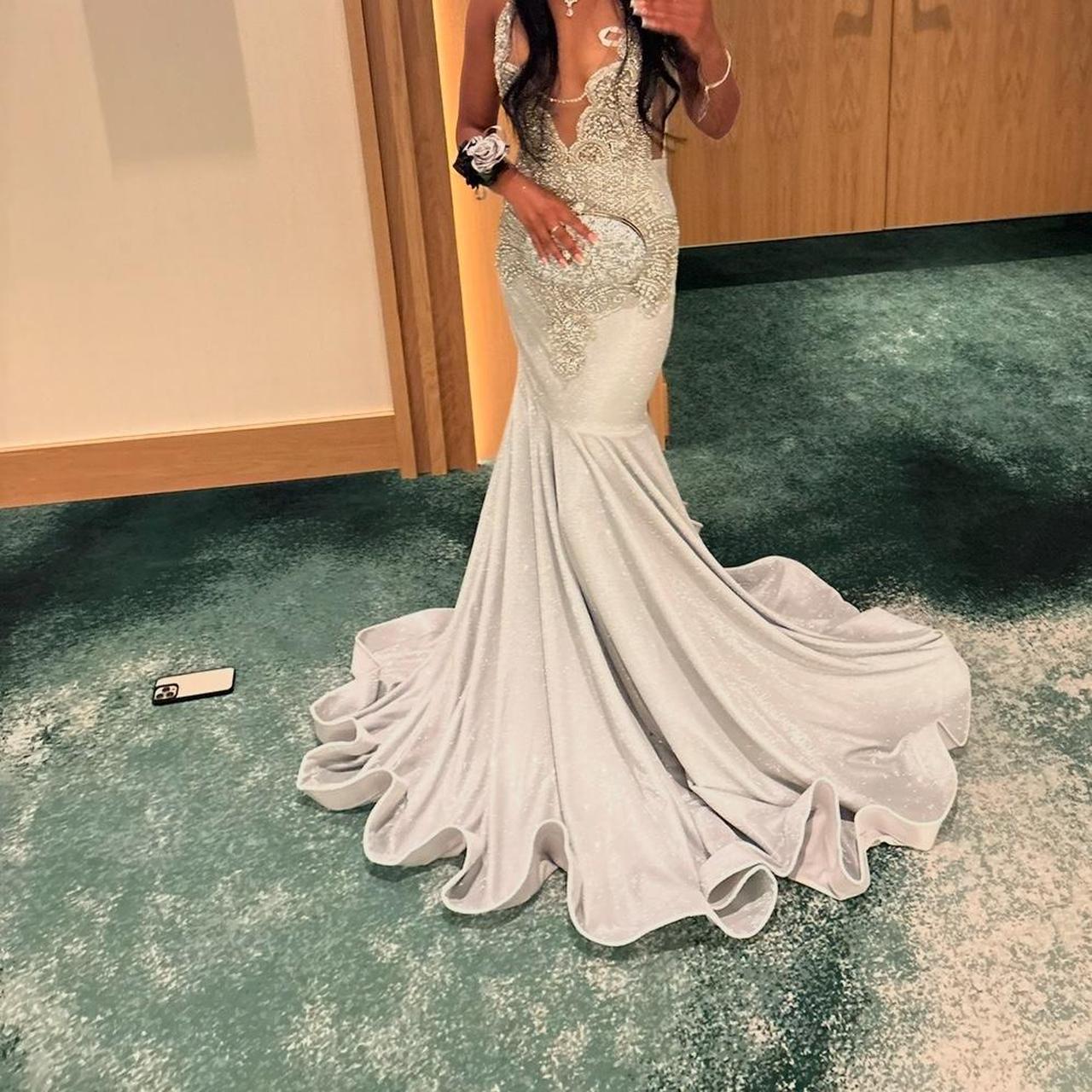 silver prom dress worn only once size 2 price... | Depop