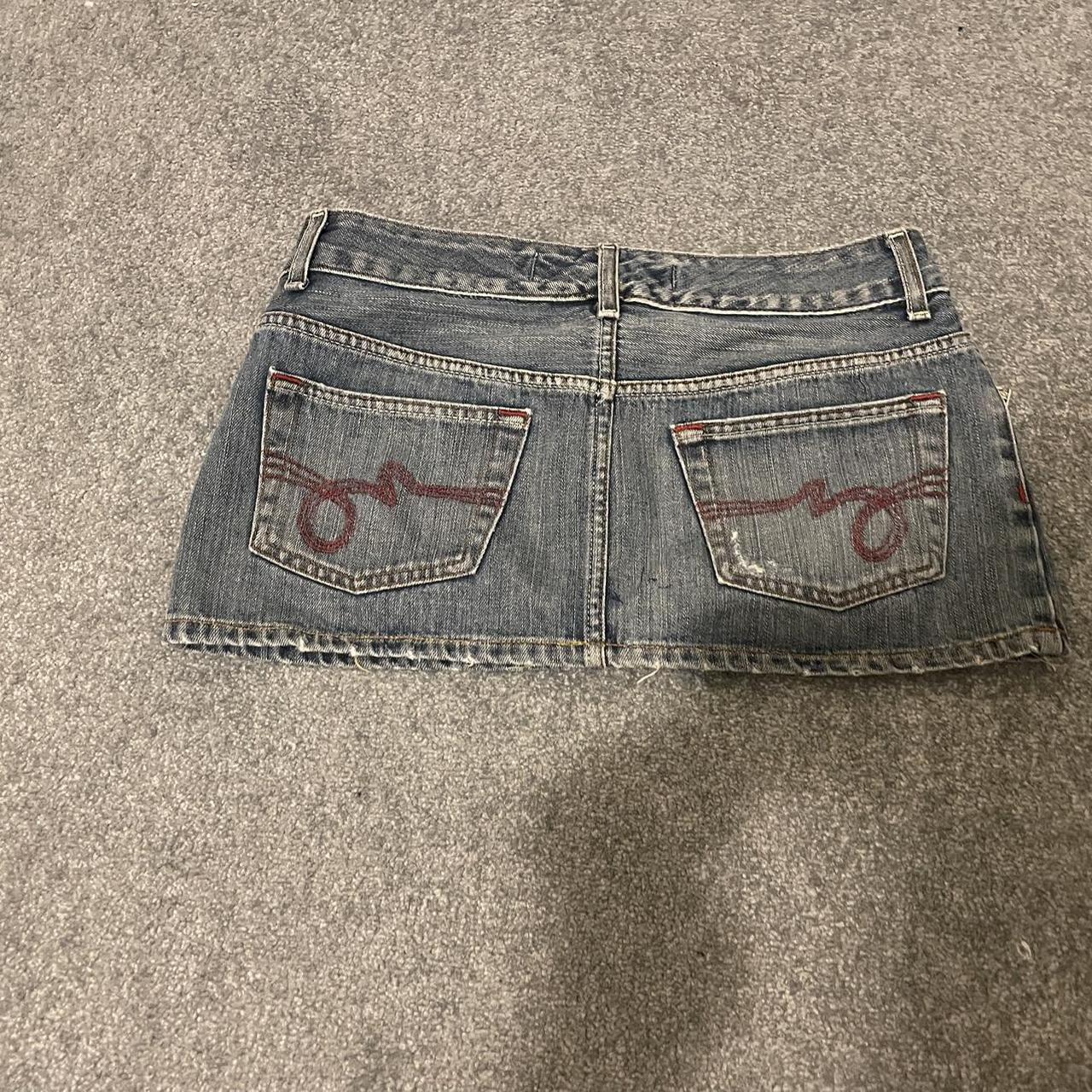 y2k denim mini skirt with rhinestones fits size s-m/... - Depop