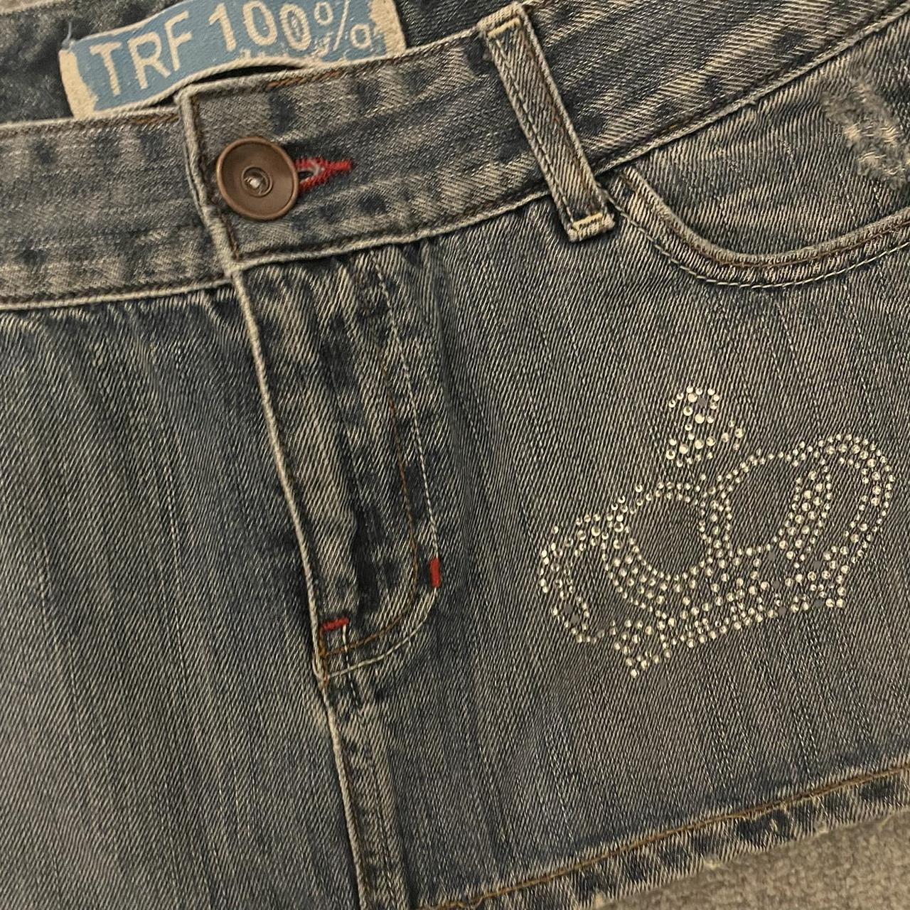 y2k denim mini skirt with rhinestones fits size s-m/... - Depop