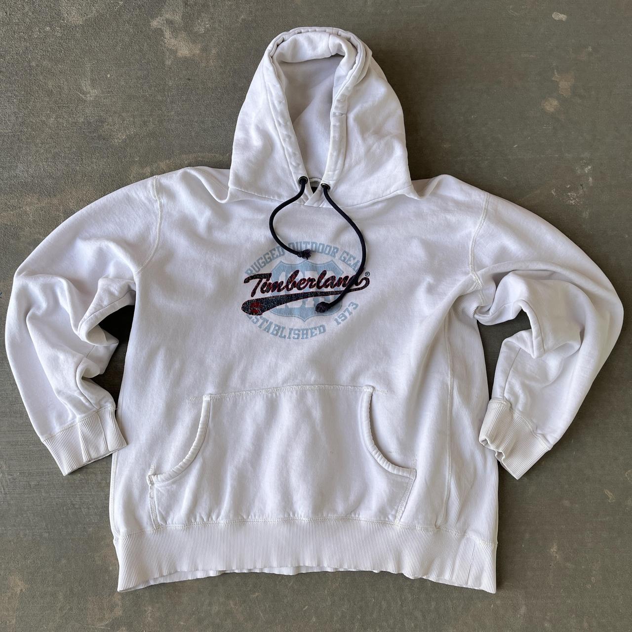 Vintage Timberland White Hoodie Men’s Size... - Depop