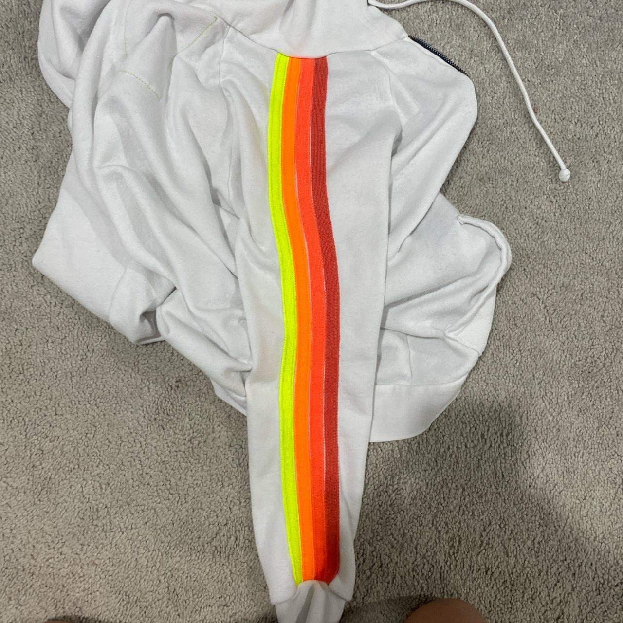 White Aviator Nation jacket with red, orange, and... - Depop