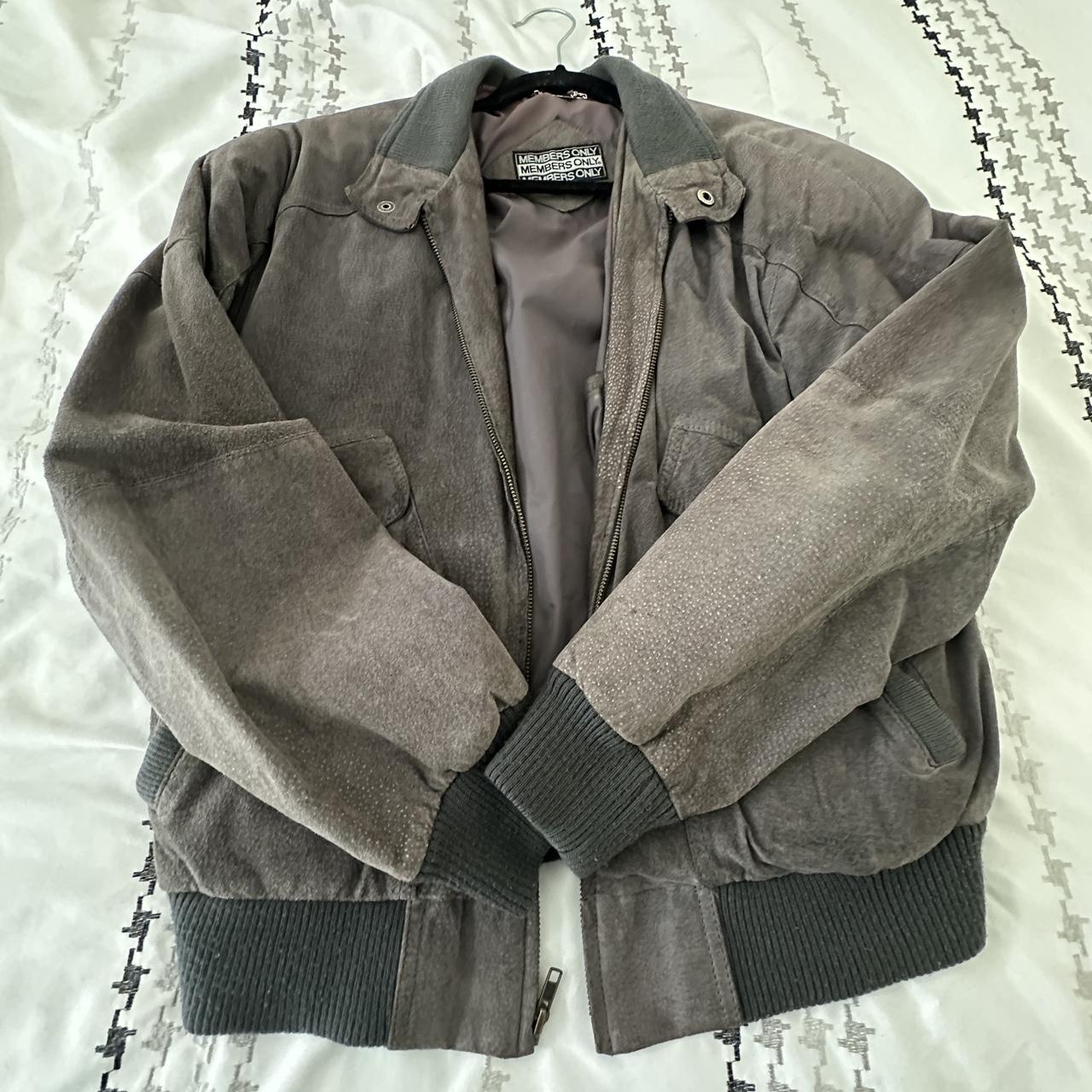 Member Only Grey suede bomber jacket with leather... | Depop