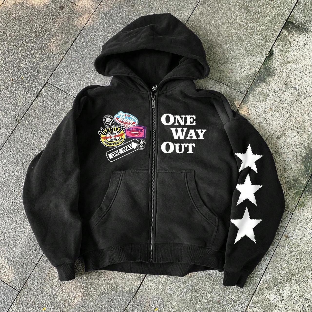 One Way Out Full-Zip Hoodie Stone Wash Screen... - Depop