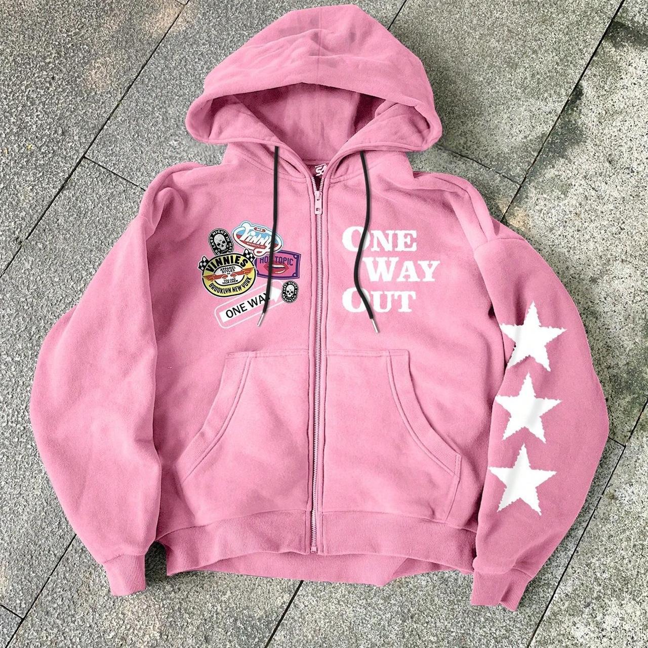 One Way Out Full-Zip Hoodie Stone Wash Screen... - Depop