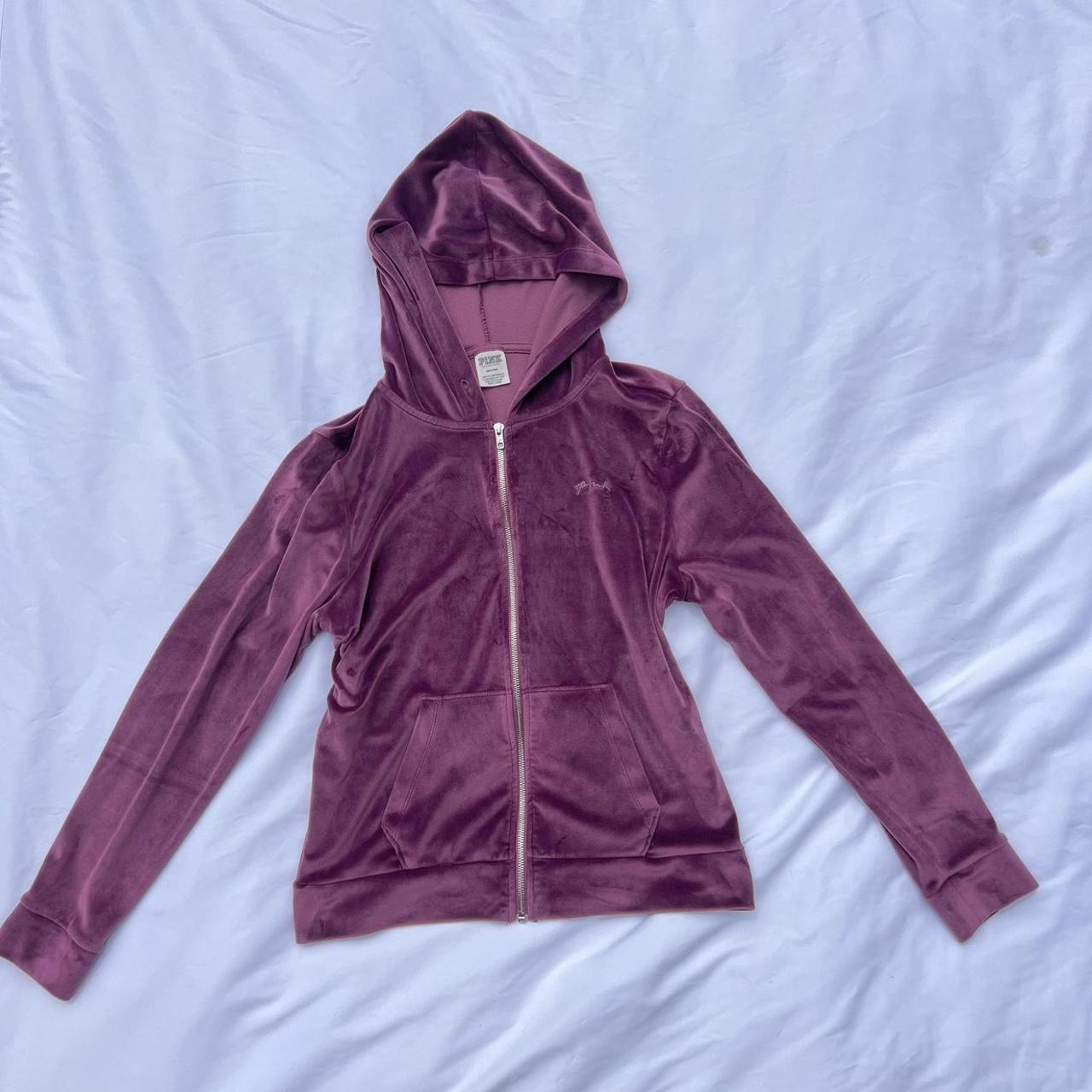 Pink Victoria’s Secret velour track zip up jacket... - Depop