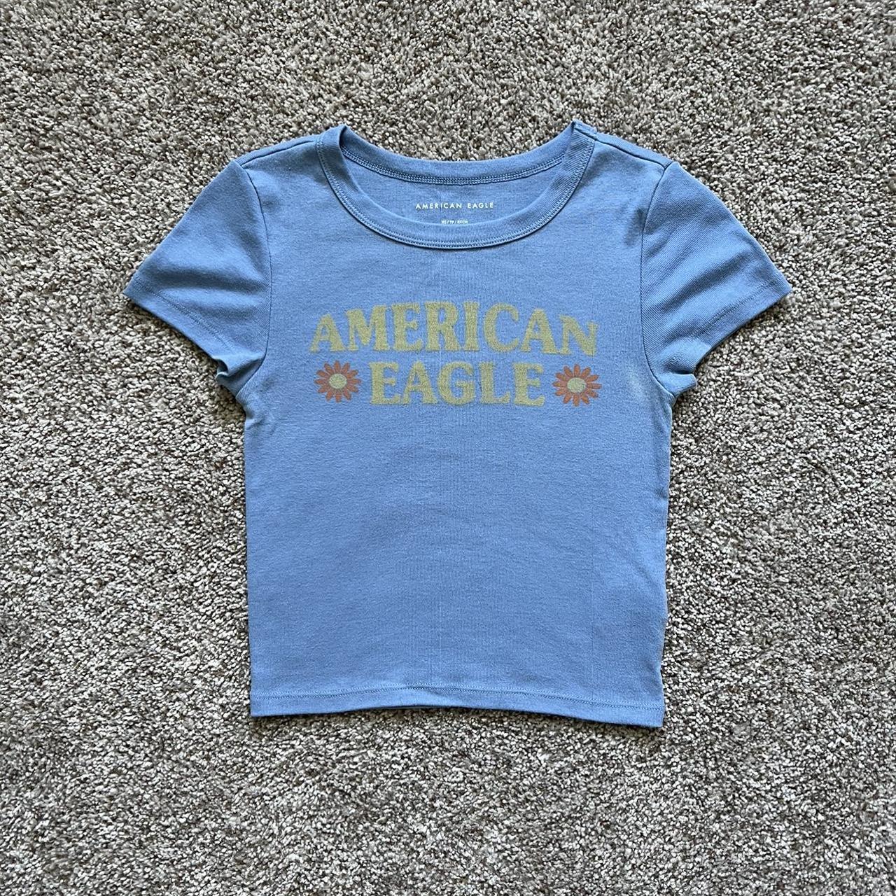 American eagle baby tee Size: xs Color: blue Small... - Depop