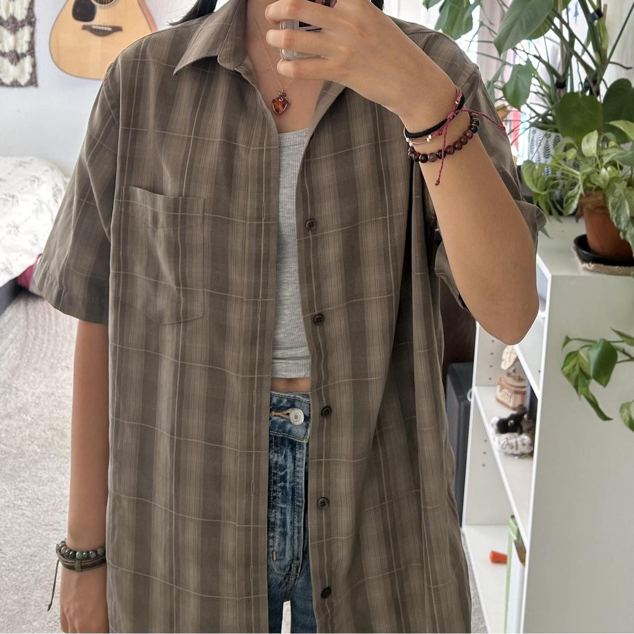 croft and barrow plaid grid khaki short sleeve... - Depop