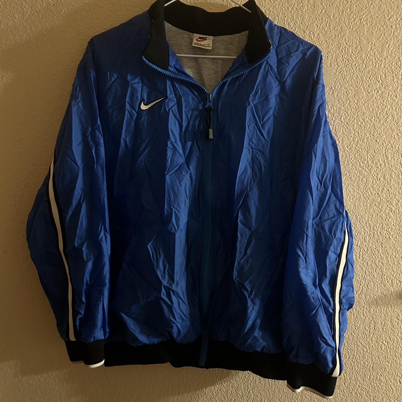 Vintage blue Nike jacket with stripe on back Size... - Depop