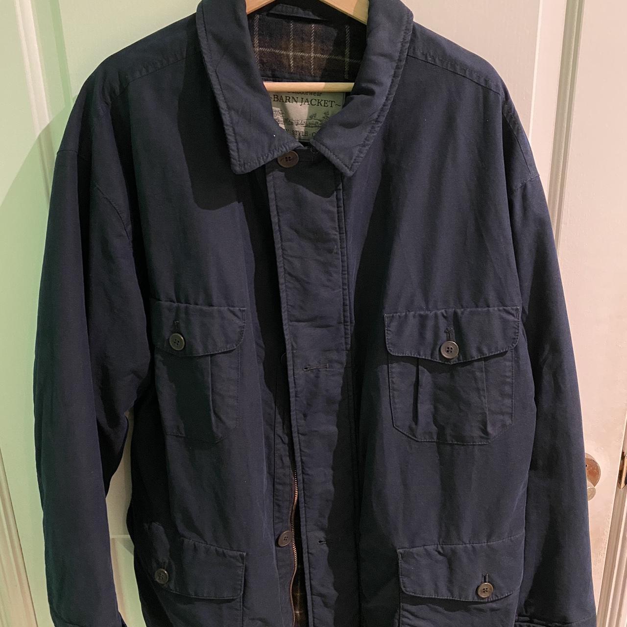 Vintage navy blue barn jacket with a unique pocket... - Depop