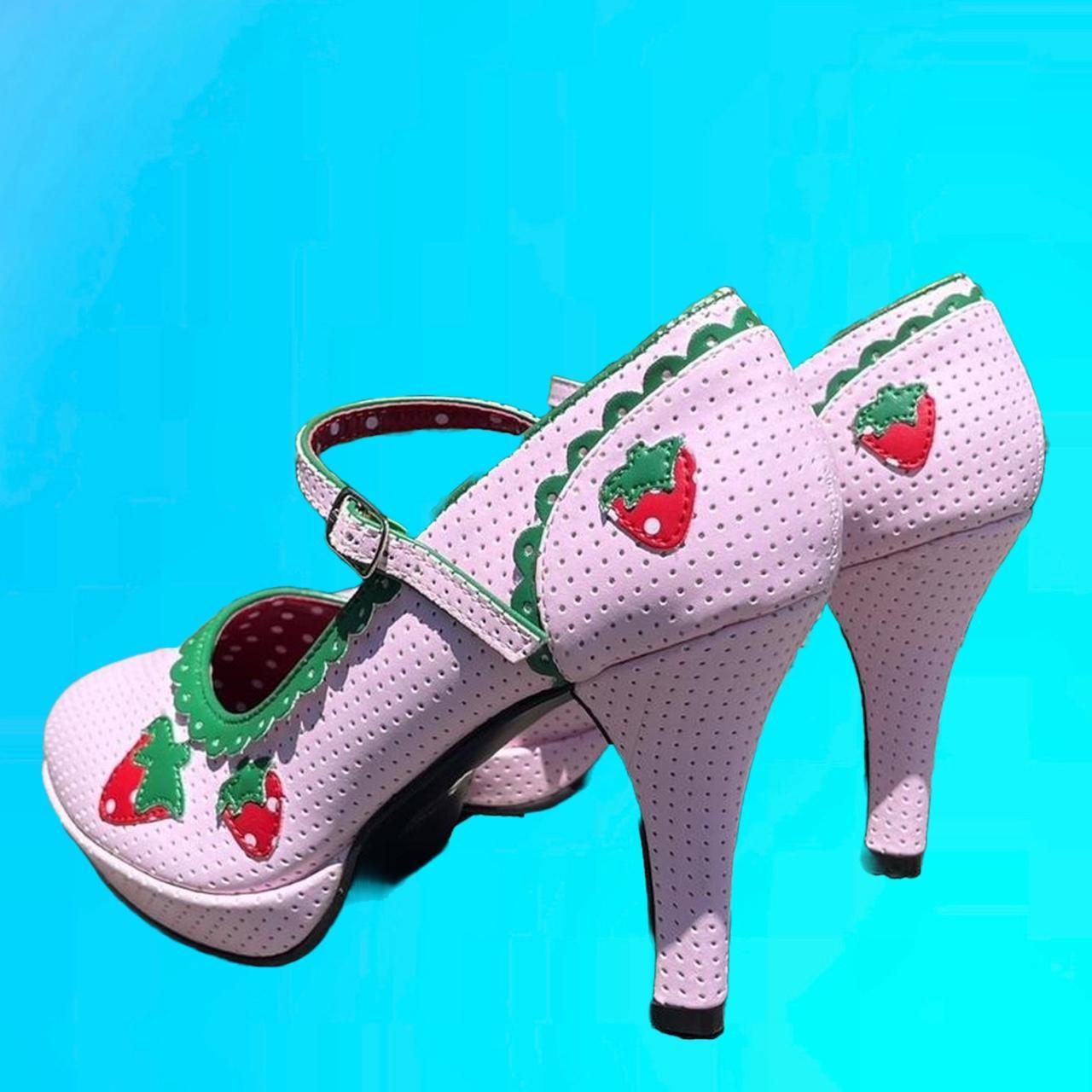 The cutest strawberry heels. Pink green and red with... - Depop