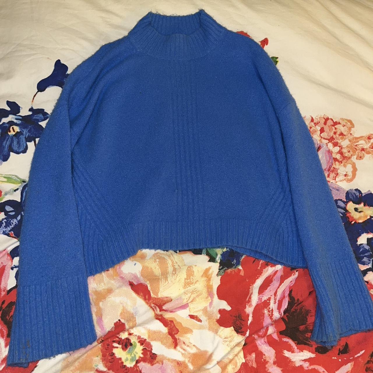 Stunning bright blue bell sleeve knitted sweater.... - Depop