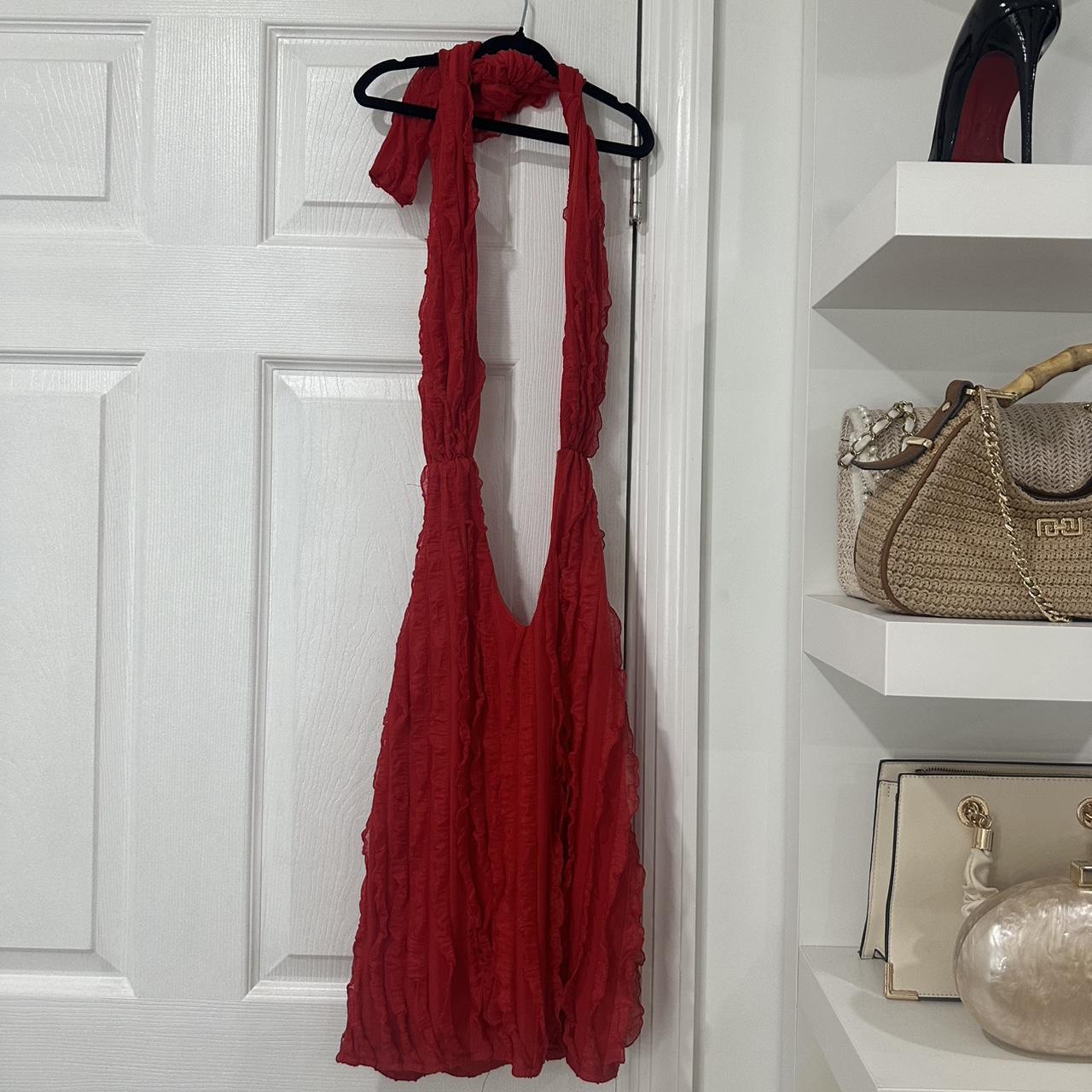 Red ruffle halter neck mini dress #glamour | Depop
