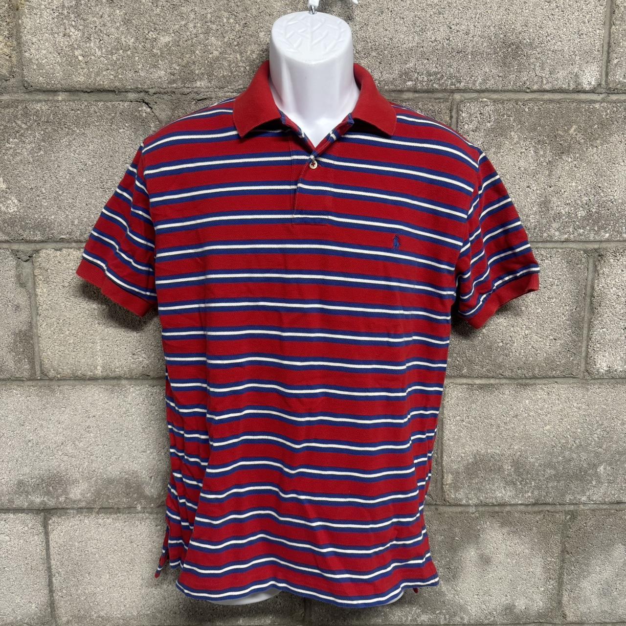 Polo Ralph Lauren red and blue striped polo shirt... - Depop