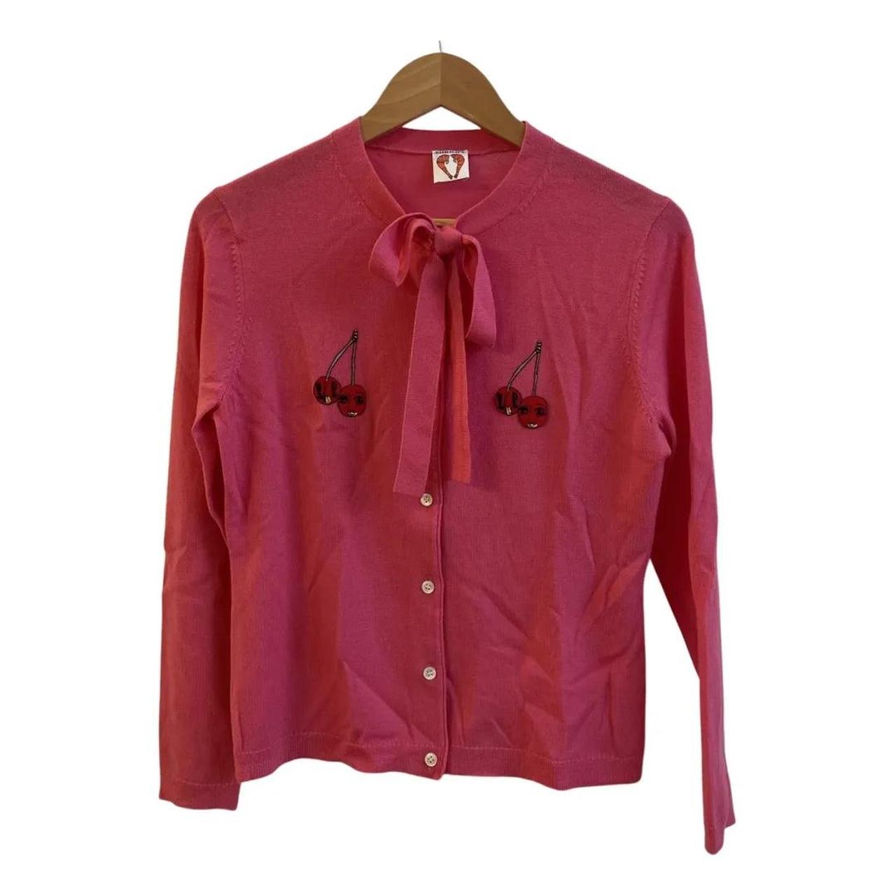 Shrimps Women's Pink and Red Cardigan | Depop