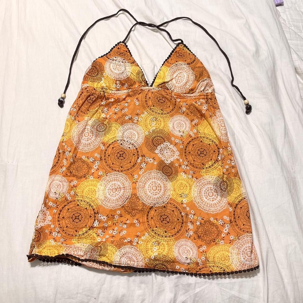 Y2K vintage string strap top Orange and yellow... - Depop