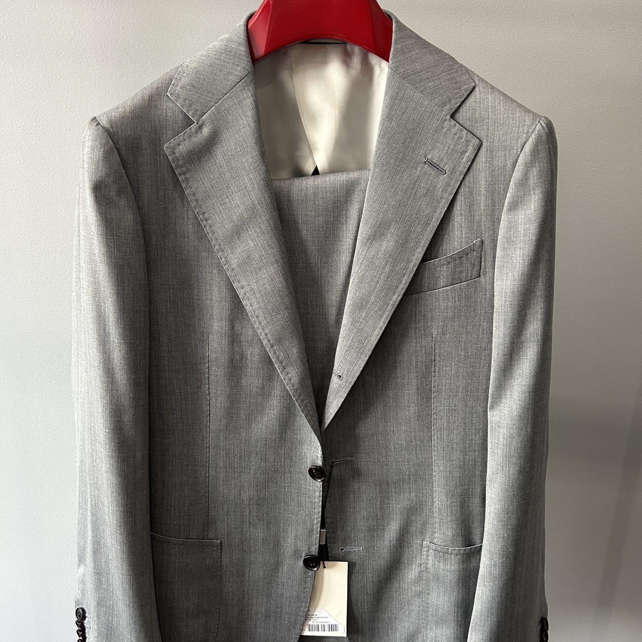 Size 46R Premium Grey Full Suit White... - Depop