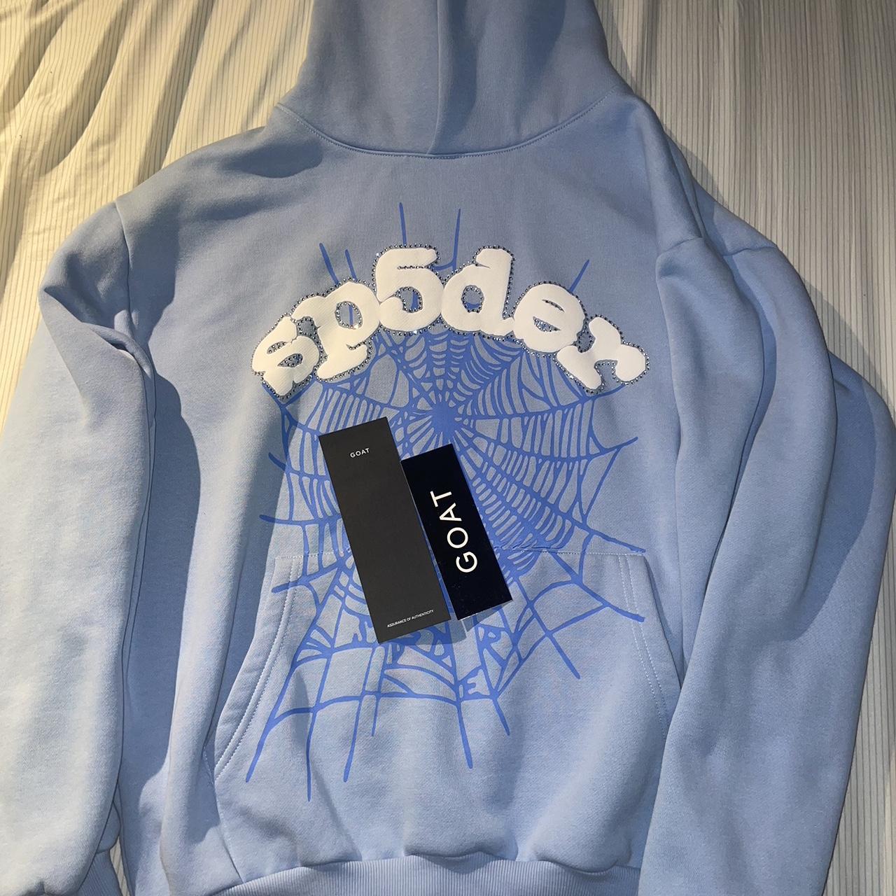 Sp5der Hoodie Sky Blue Size Medium New great condition - Depop