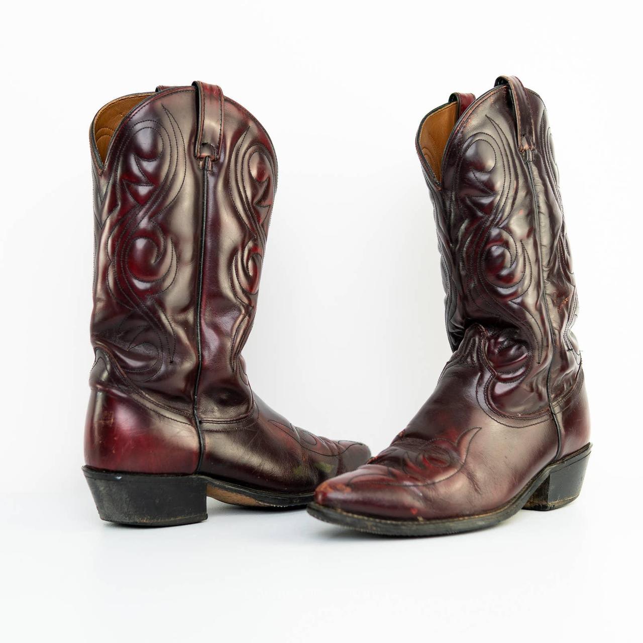 Vintage ACME Cowboy Western Boots Burgundy /... - Depop