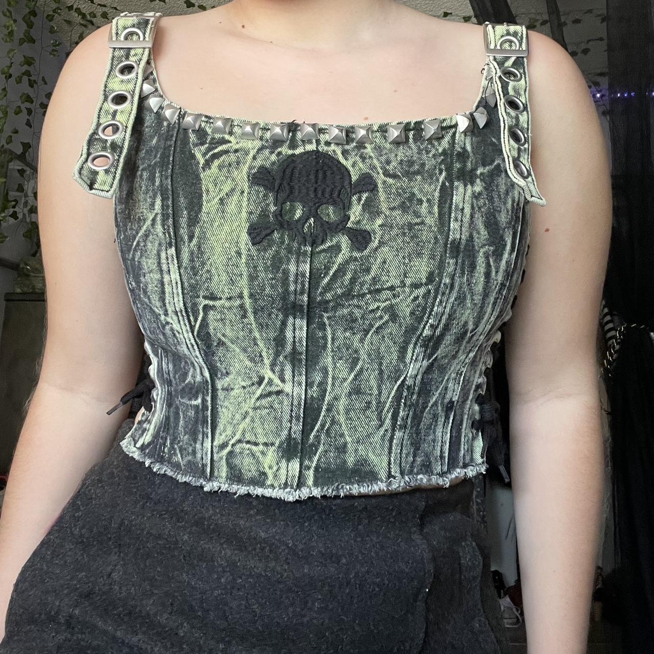 dolls kill green grunge skull shirt - Depop