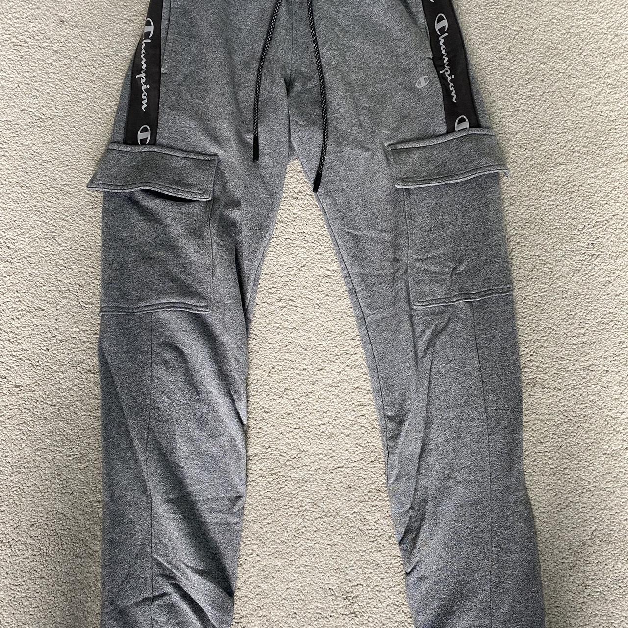 grey cargo Champion trackies Small Message before... - Depop