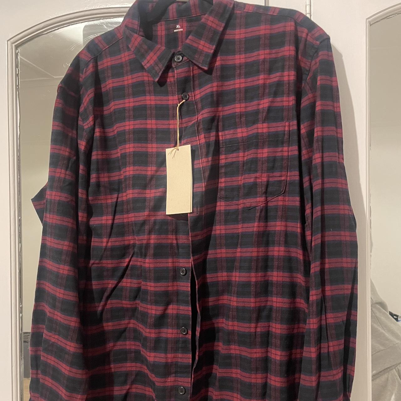 Men’s Muji red and black checked shirt Brushed... - Depop
