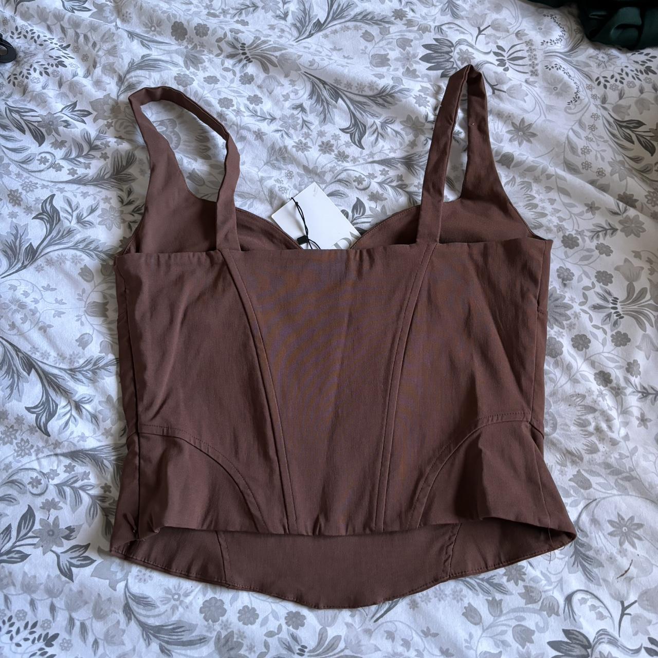 BROWN ZARA CORSET TOP Size: Medium Colour: Brown... - Depop